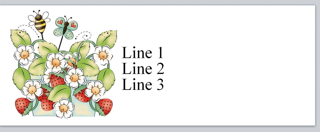 30 Personal Address Labels Primitive Country Strawberries Flowers Bee ...