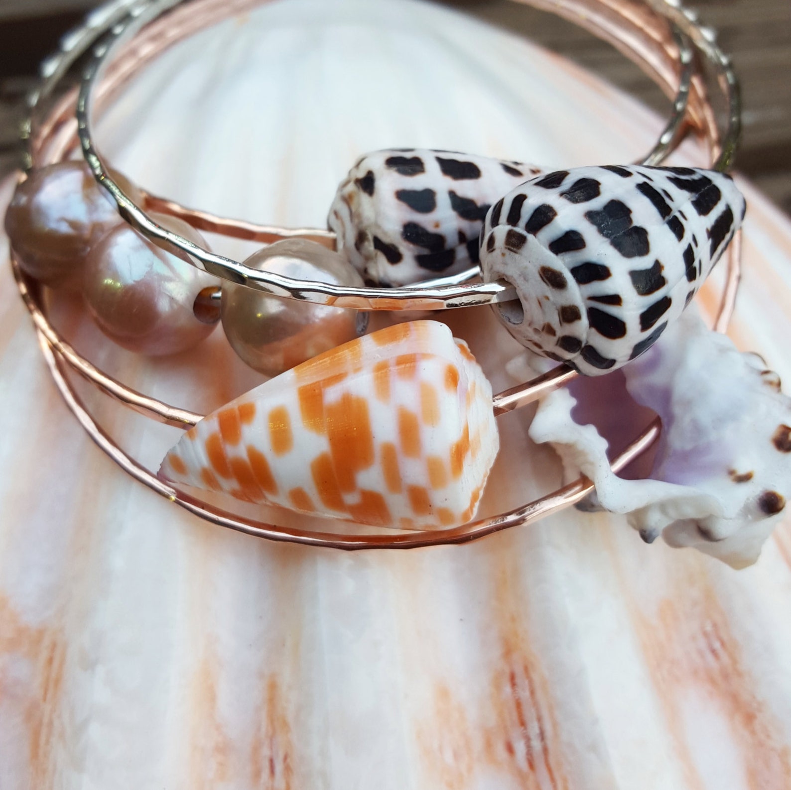 Shell Bangles Set of 3 Custom COPPER Beach Bangles Hawaiian - Etsy
