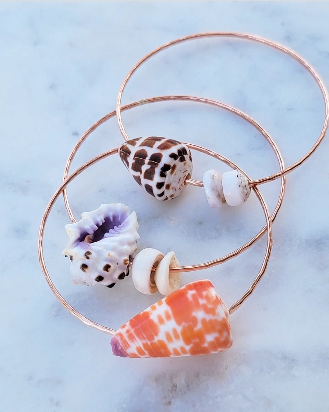 Shell Bangles, Set of 3 Custom COPPER Beach Bangles, Hawaiian Shell ...