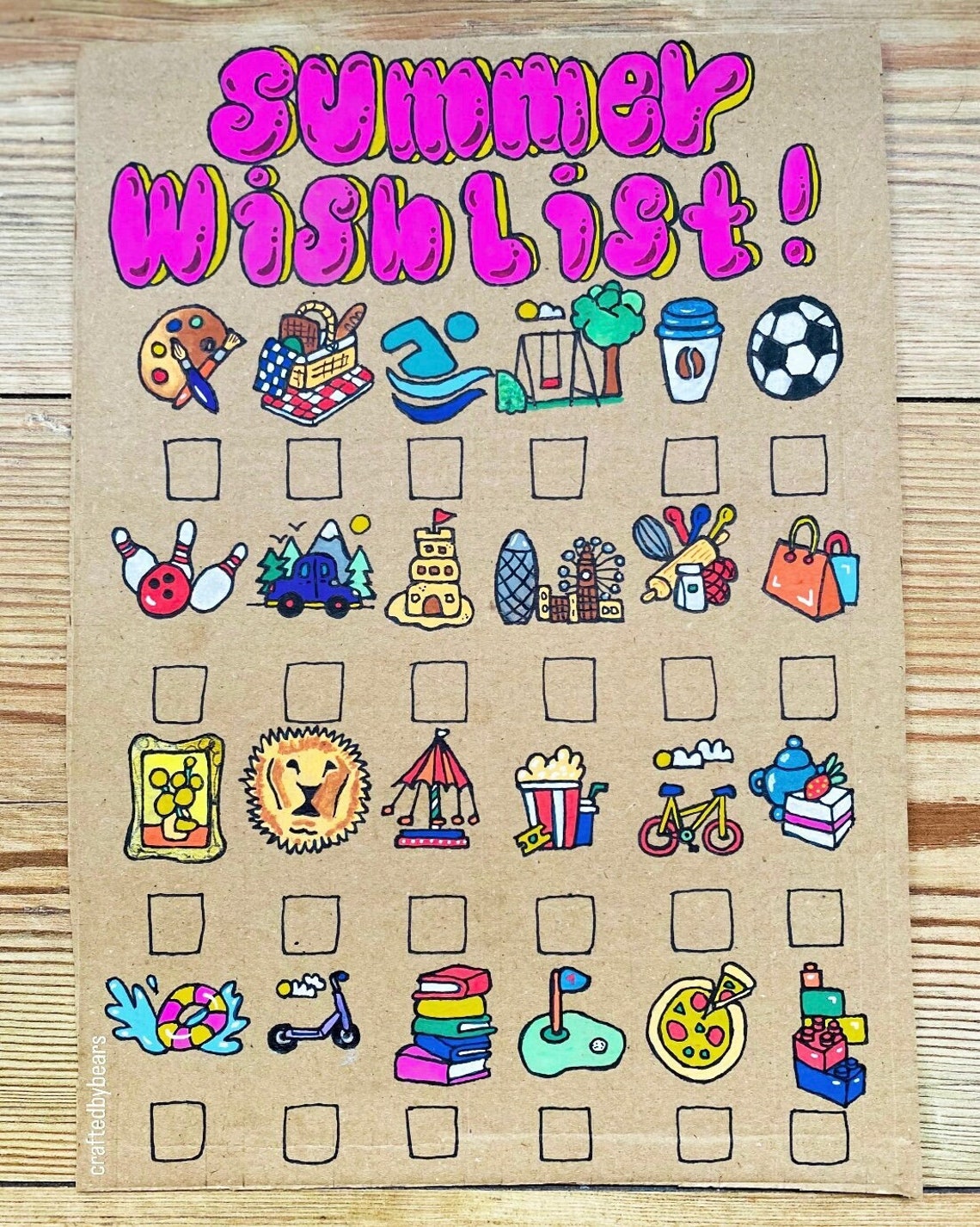 Summer Wishlist Kids Activity Chart - Etsy