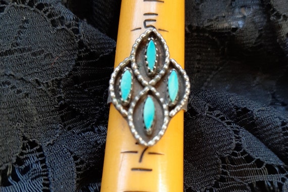 Native American sz 6, 7 1/4 Shadow Box Turquoise Ring - Gem