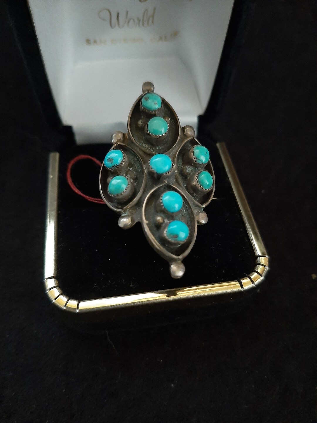 Native American Shadow Box Sterling/turquoise Ring Sz 5, 6 1/4, 6 1/2 ...