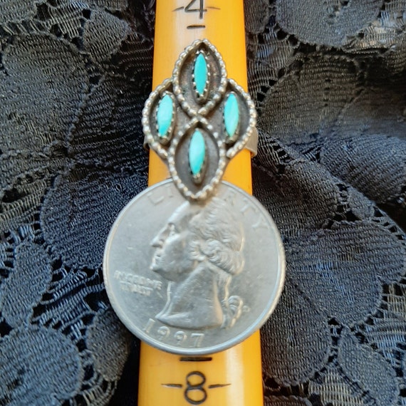 Native American sz 6, 7 1/4 Shadow Box Turquoise Ring - Gem