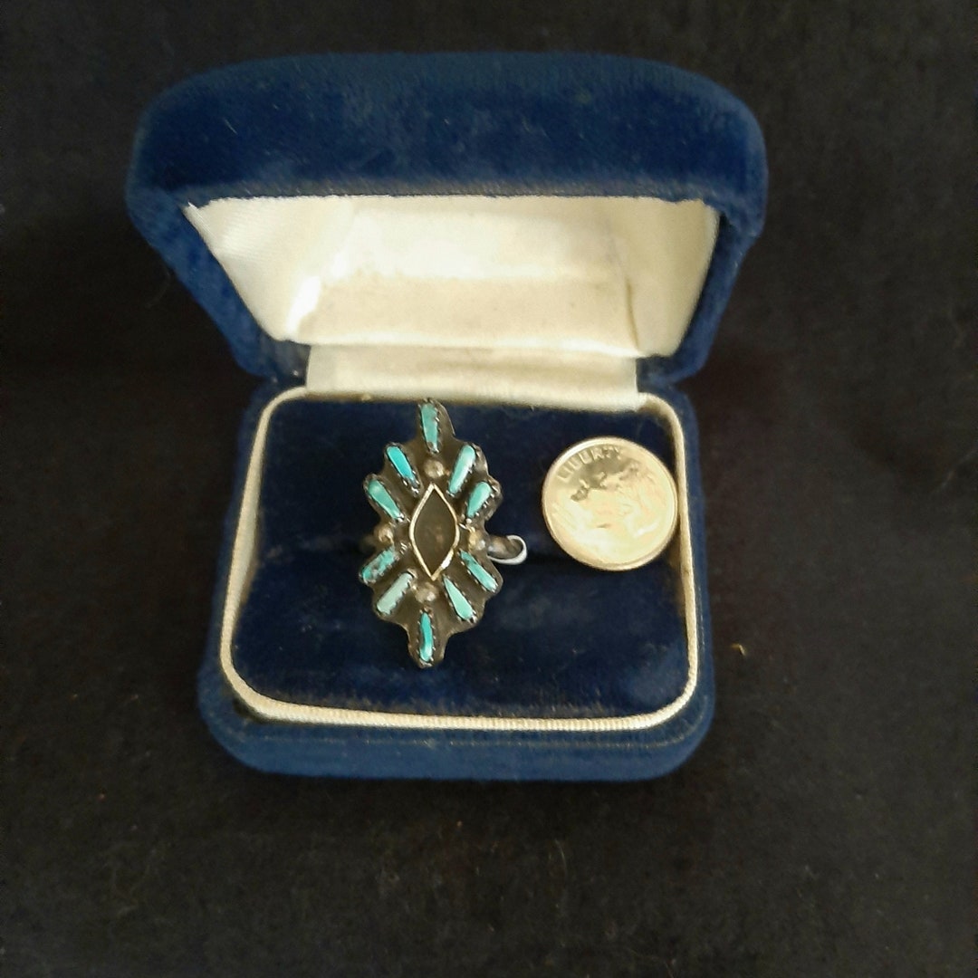 Native American Shadow Boxring Turquoise/sterling 6 1/2 - Etsy