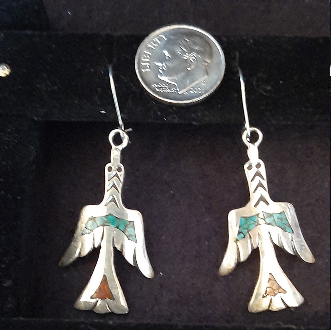 Native American Navajo Chip Inlay Pierced Earrings Hallmarked - Etsy