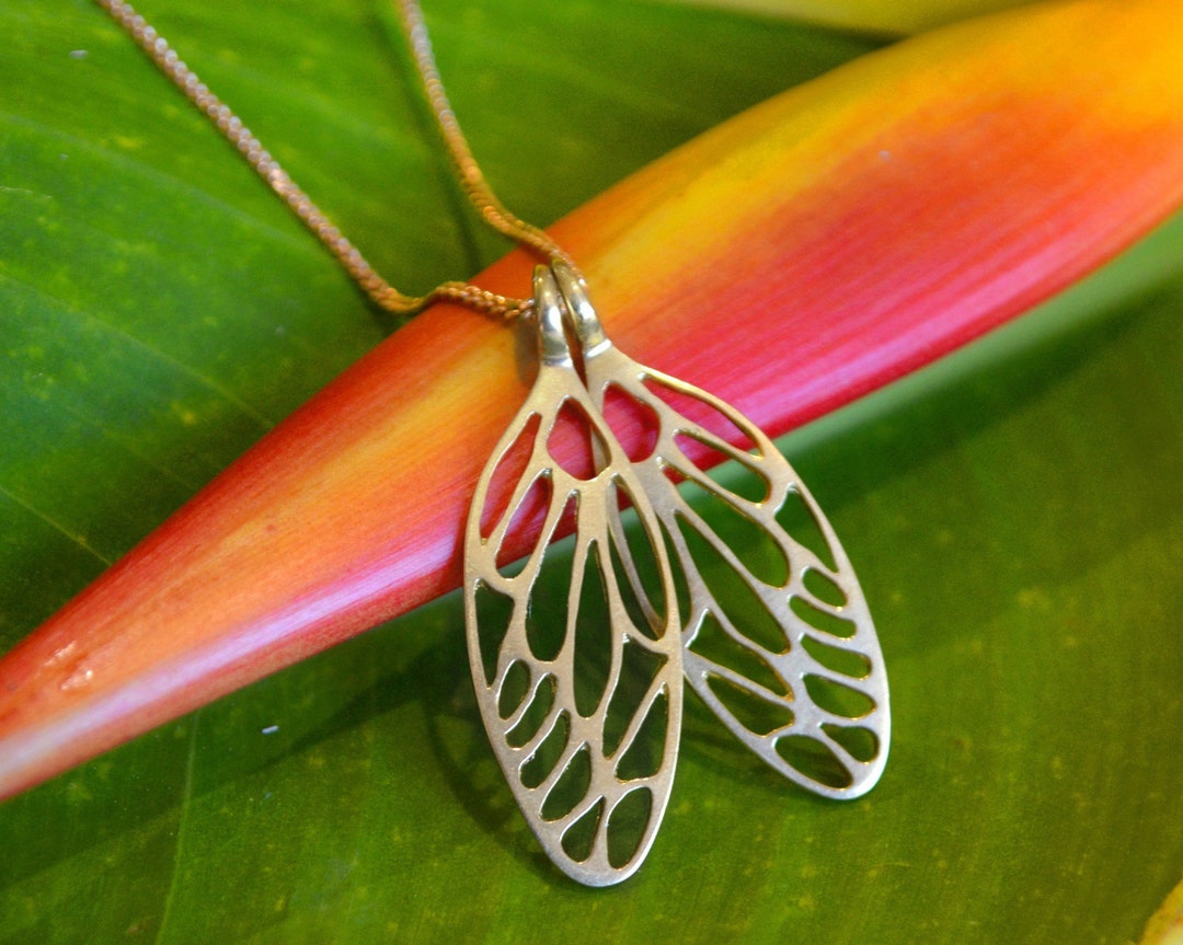 Baby Cicada Wing Necklace in Sterling Silver - Nature Jewelry - Insect ...