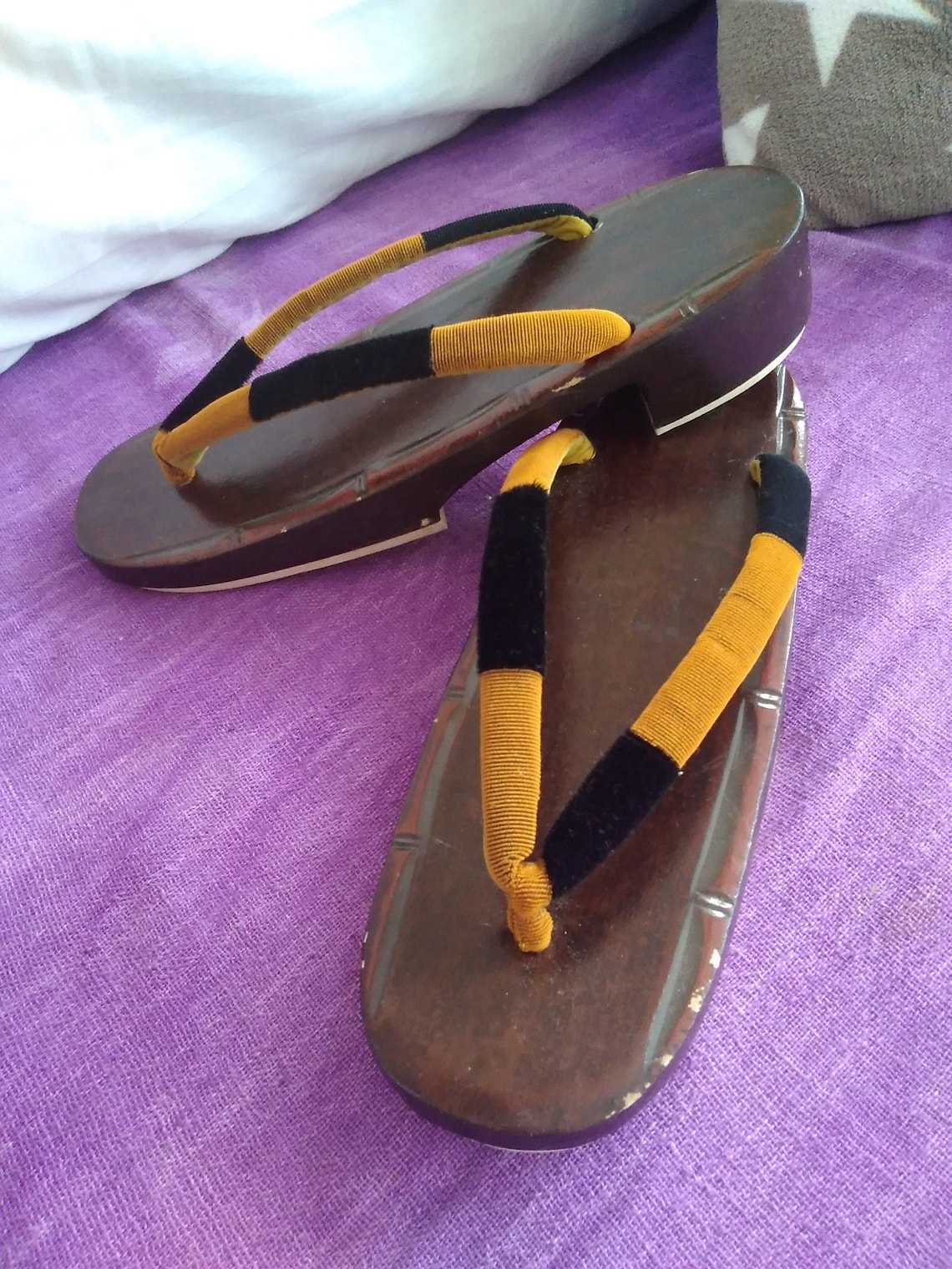 Vintage Japanese Zoris Black Yellow Getas Wood Shoes Kimono - Etsy