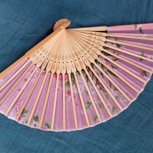 Fan Vintage Fabric Wood Flowers Pink Foldable Fan Sensu Hand Fan ...