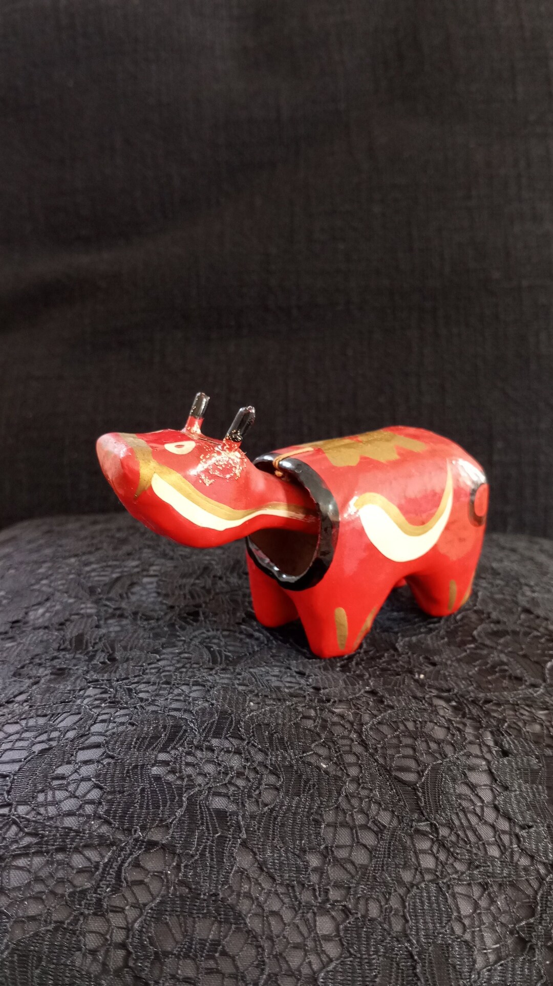 Paper Mache Cow Akabeko Japanese Toy Traditional Handmade Red Cow Moving Head Japan - Etsy