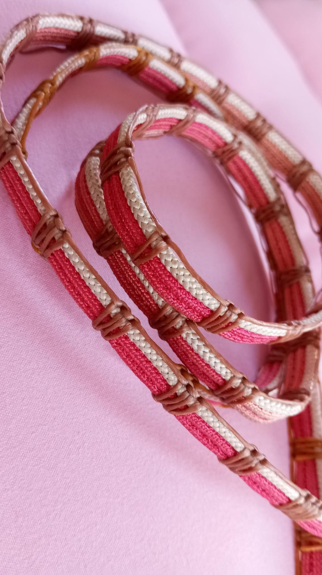 Vintage Japanese Obijime White Pink Brown Kimono Belt Handmade Cord ...