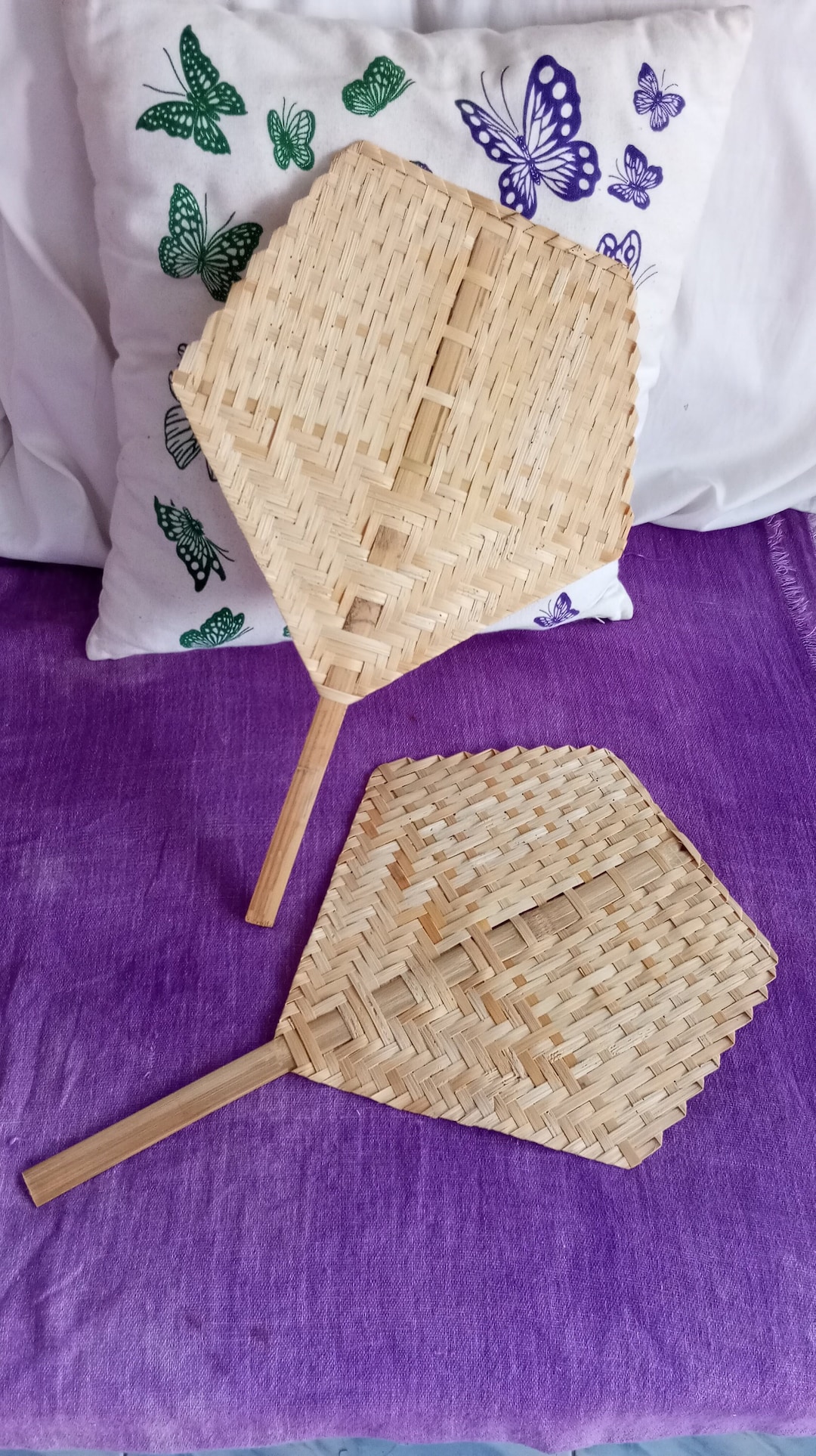 Fan Vintage Hand Fan Bamboo Handmade Thailand Set of Two - Etsy