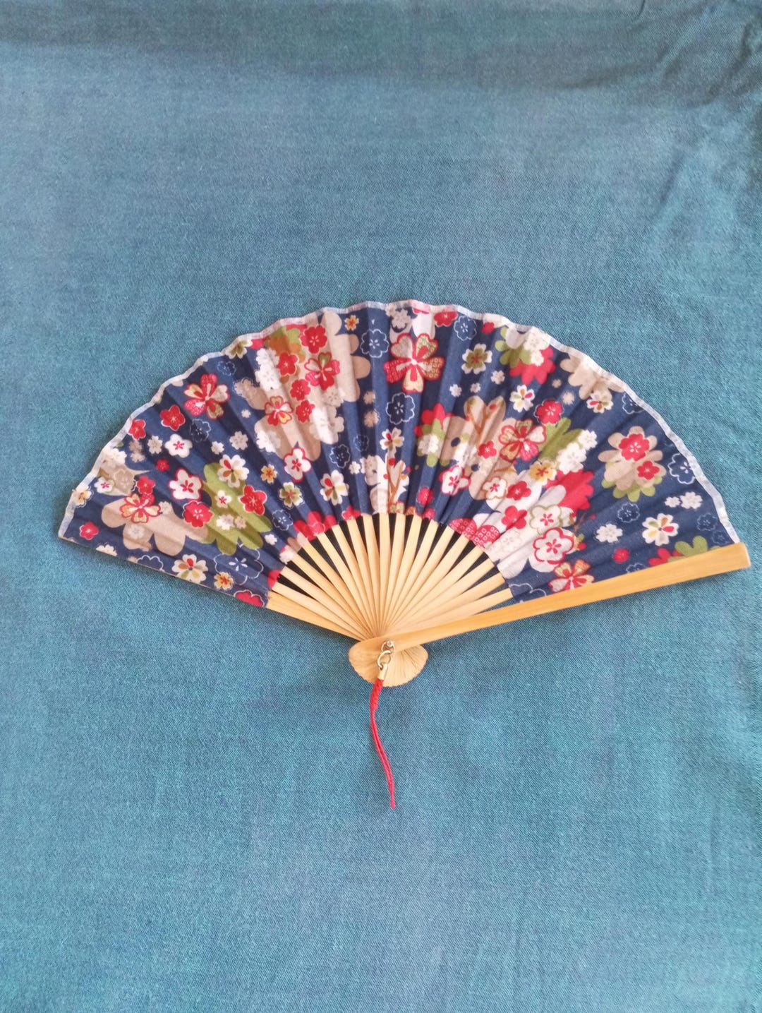 Fan Vintage Fabric Wood Fan Folding Fan Blue Flowers Hand Fan Sensu - Etsy