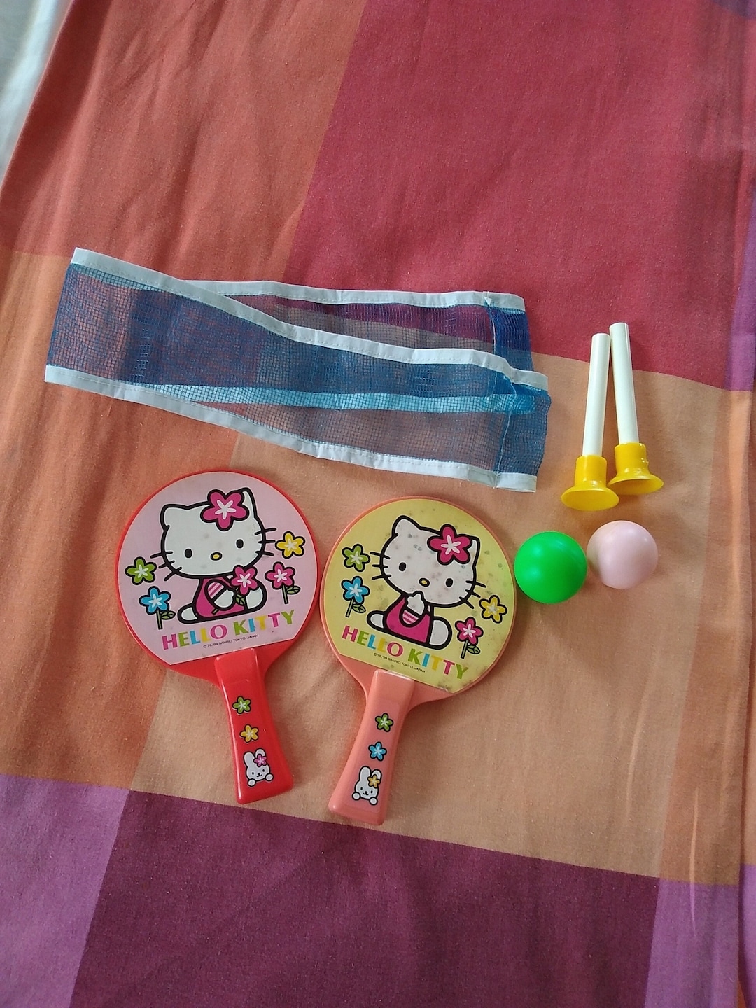 Hello Kitty Vintage Ping Pong Paddle Set Two Balls Net 1999 Sanrio ...