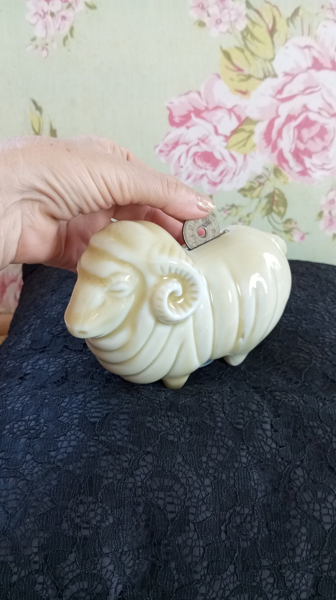 Piggy Bank Porcelain Goat Vintage Money Bank Savings Animal Figure ...