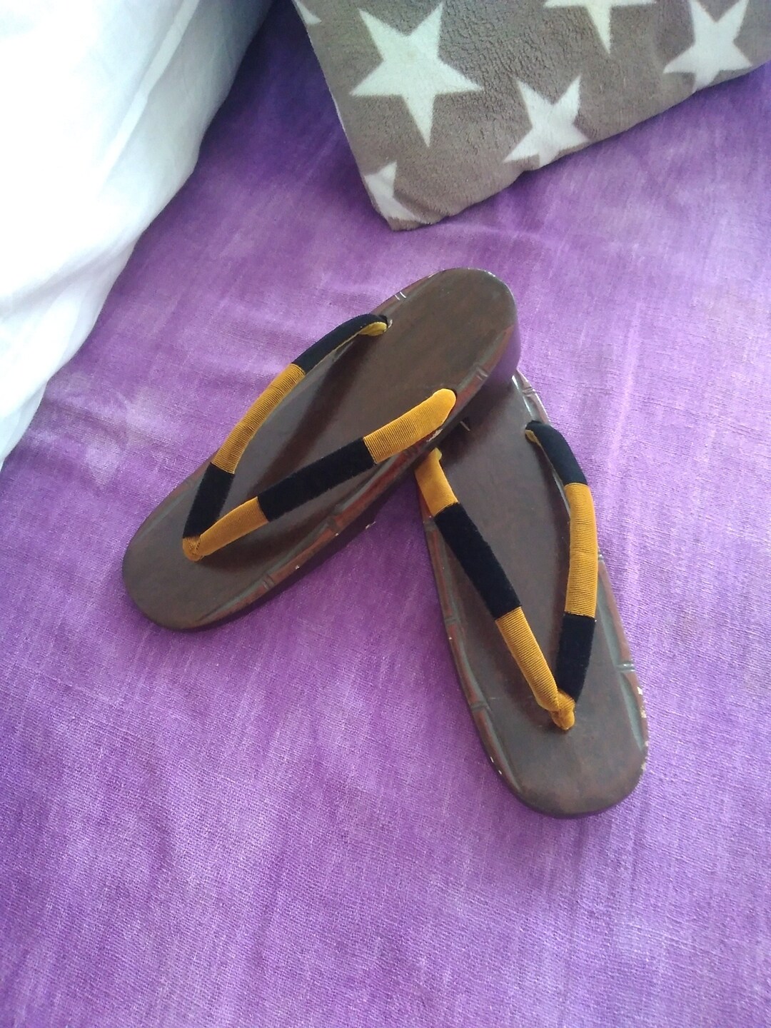 Vintage Japanese Zoris Black Yellow Getas Wood Shoes Kimono Sandals ...