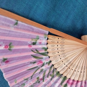 Fan Vintage Fabric Wood Flowers Pink Foldable Fan Sensu Hand Fan ...