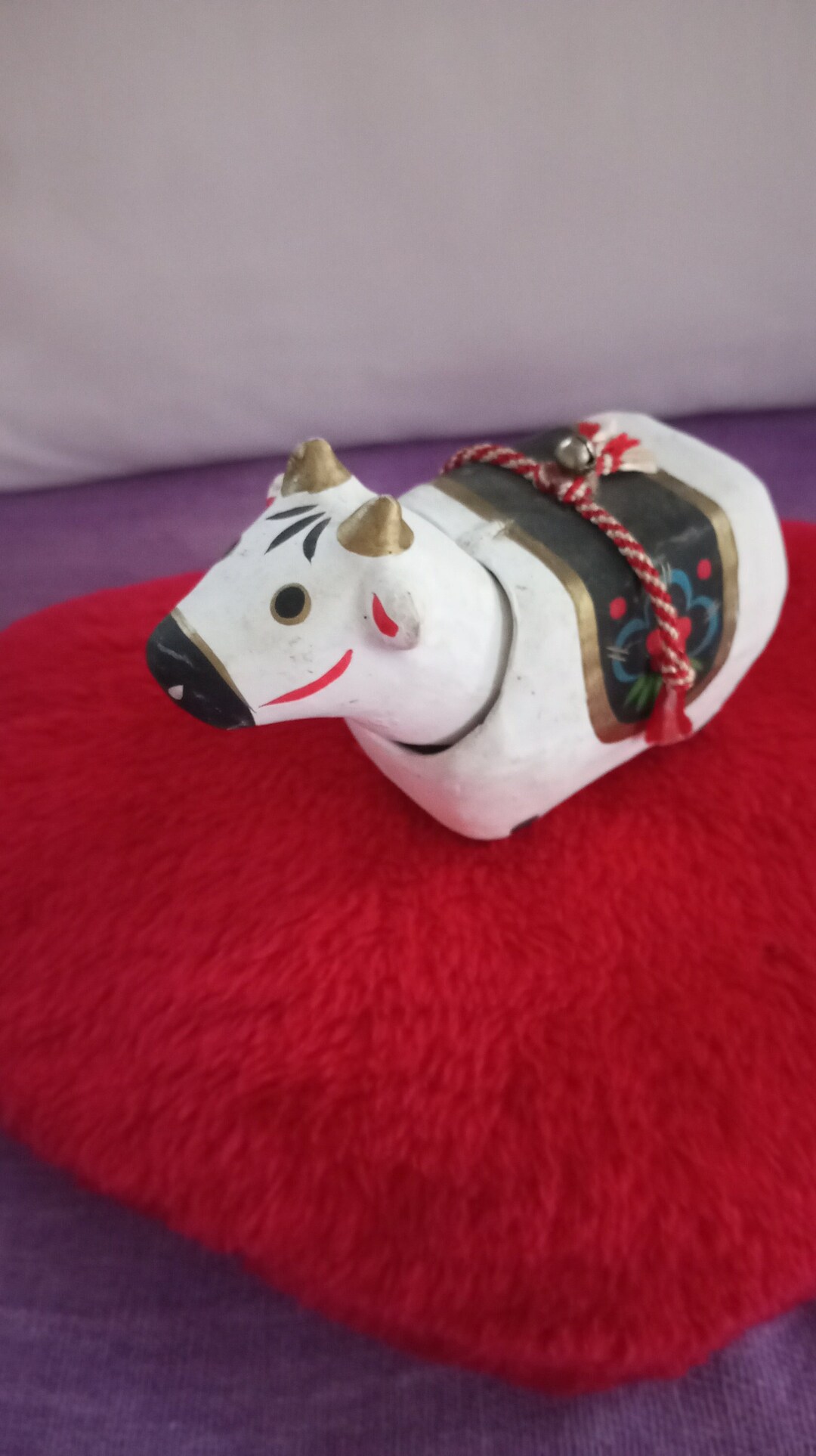 Akabeko Japanese Traditional Handmade Toy Cow Akabeko Vintage Paper Mache Hand Painted Original ...