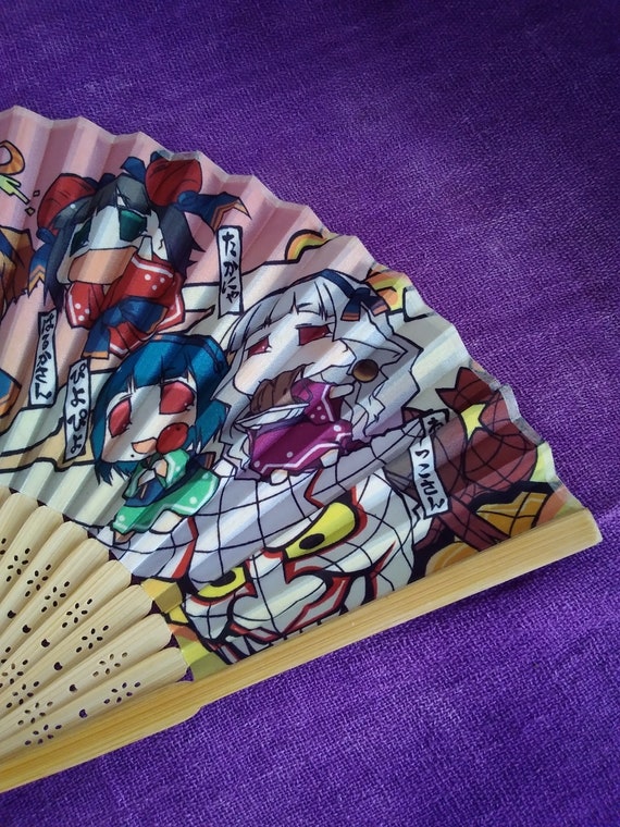 fan japanese paper wood anime hand fan foldable origi… - Gem