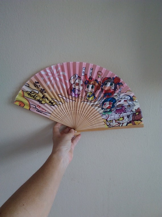 fan japanese paper wood anime hand fan foldable origi… - Gem
