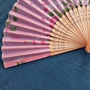 Fan Vintage Fabric Wood Flowers Pink Foldable Fan Sensu Hand Fan ...