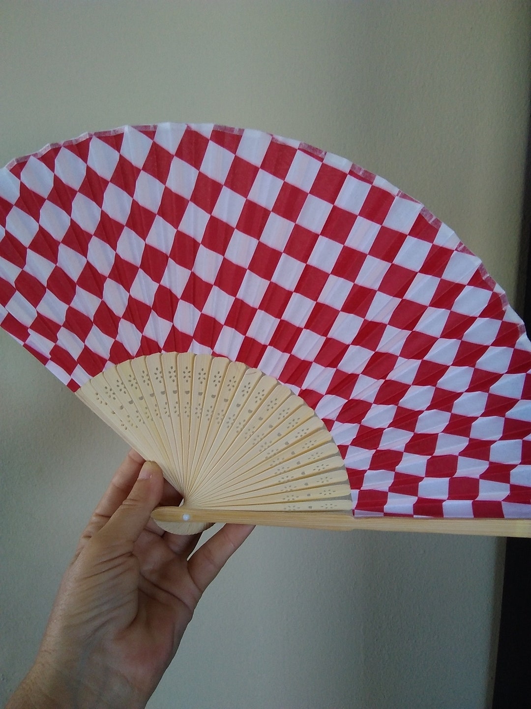Vintage Japanese Sensu Fan: Red & White Checkered Folding Fan - Etsy