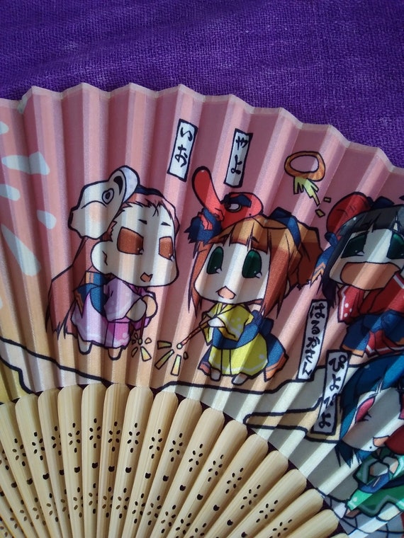 fan japanese paper wood anime hand fan foldable origi… - Gem