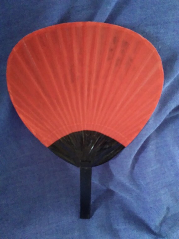 fan vintage set 2 hand fans japanese uchiwa paper woo… - Gem
