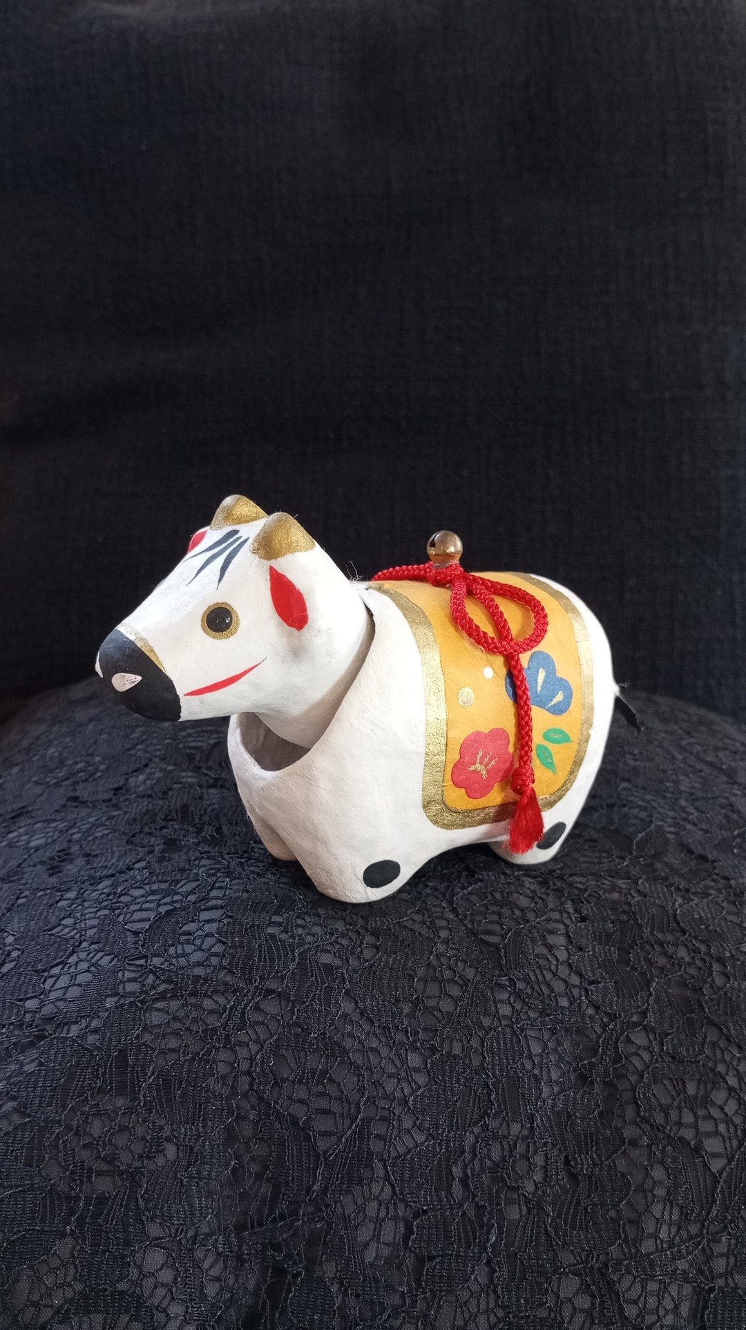 Japanese Traditional Handmade Toy Cow Akabeko Vintage Paper Mache Handmade Hand Painted Original ...