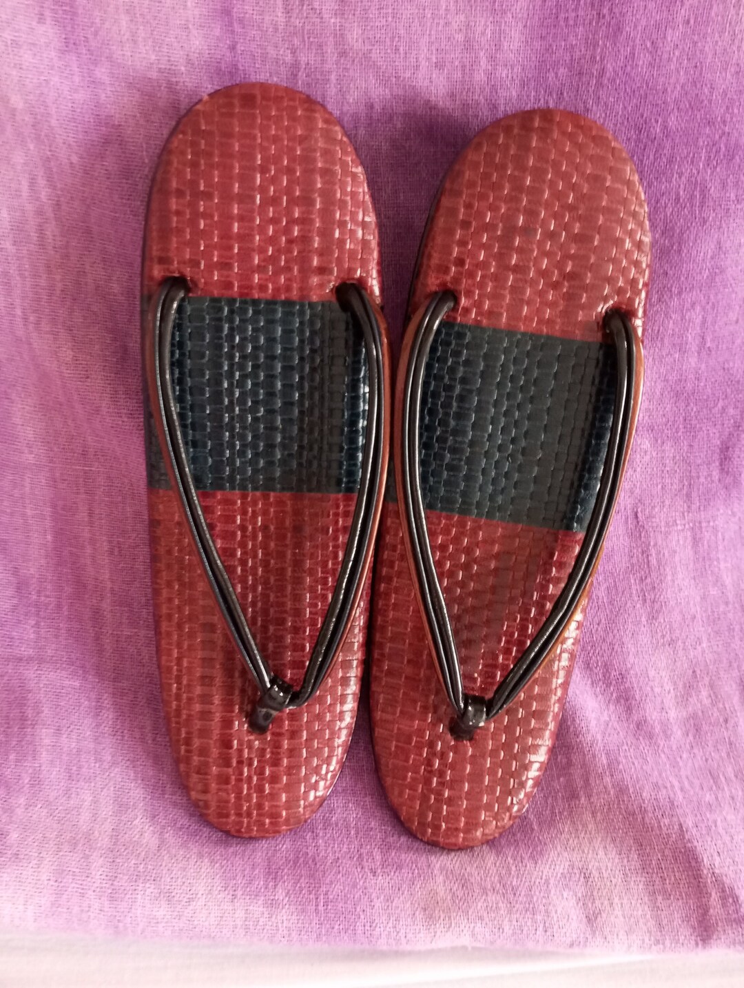 Vintage Japanese Zoris Getas Black Red Shoes Kimono Sandals Handmade ...