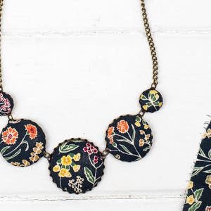 Botanical Liberty Print Fabric Button Necklace in Black, Mustard ...