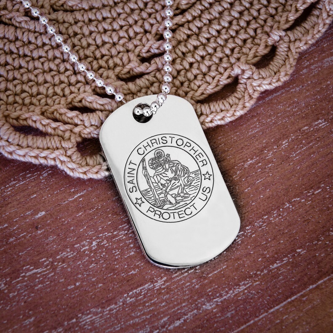Large Silver St Christopher Dog Tag Pendante - Personalised Engraving ...