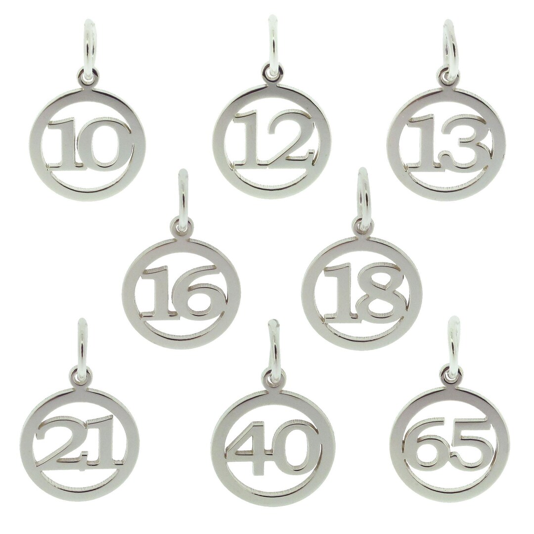 Sterling Silver Number Age Pendant, Round Birthday Anniversary Charm, 1 ...