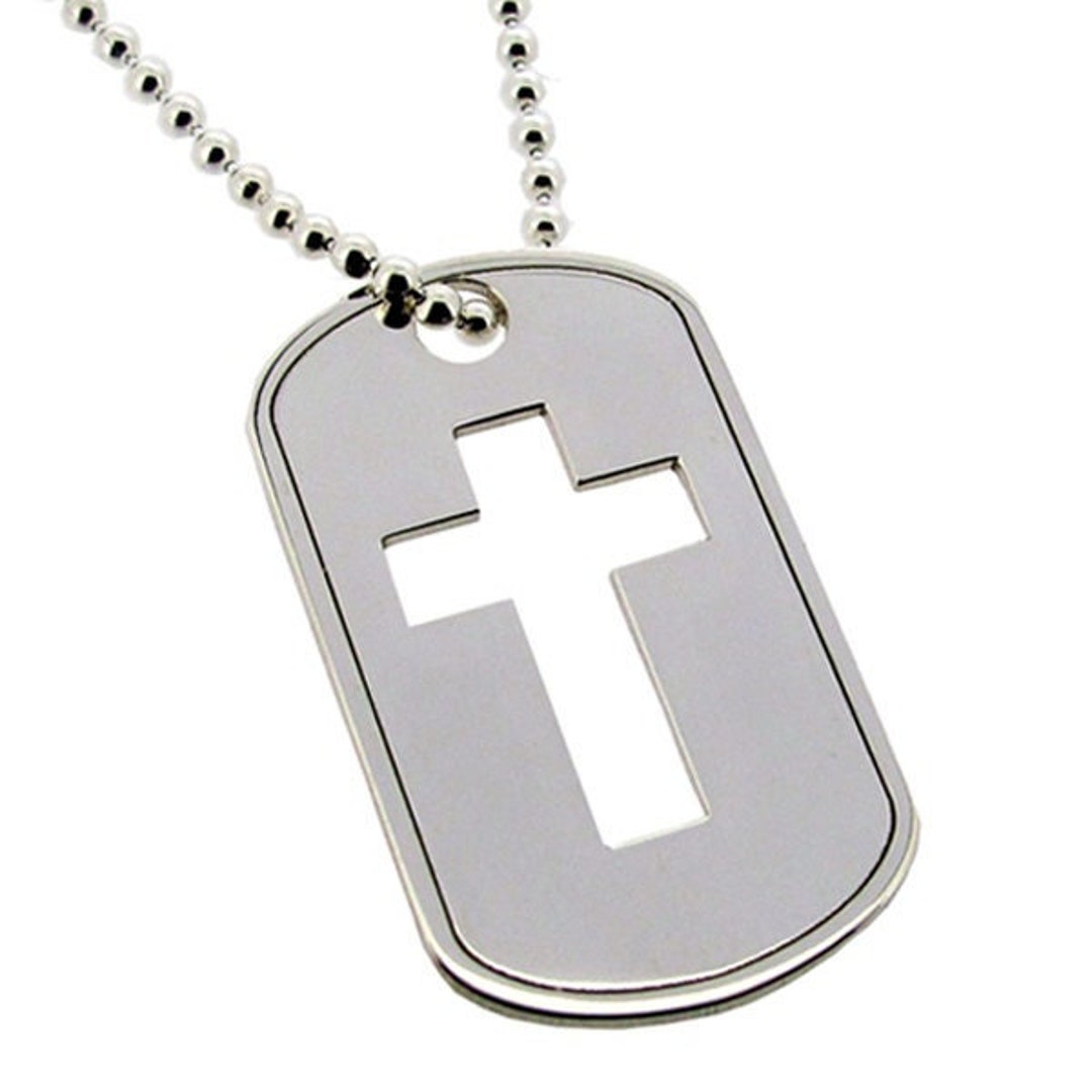 Silver Cut Out Cross Dog Tag Pendant With Bead Ball Chain Option ...