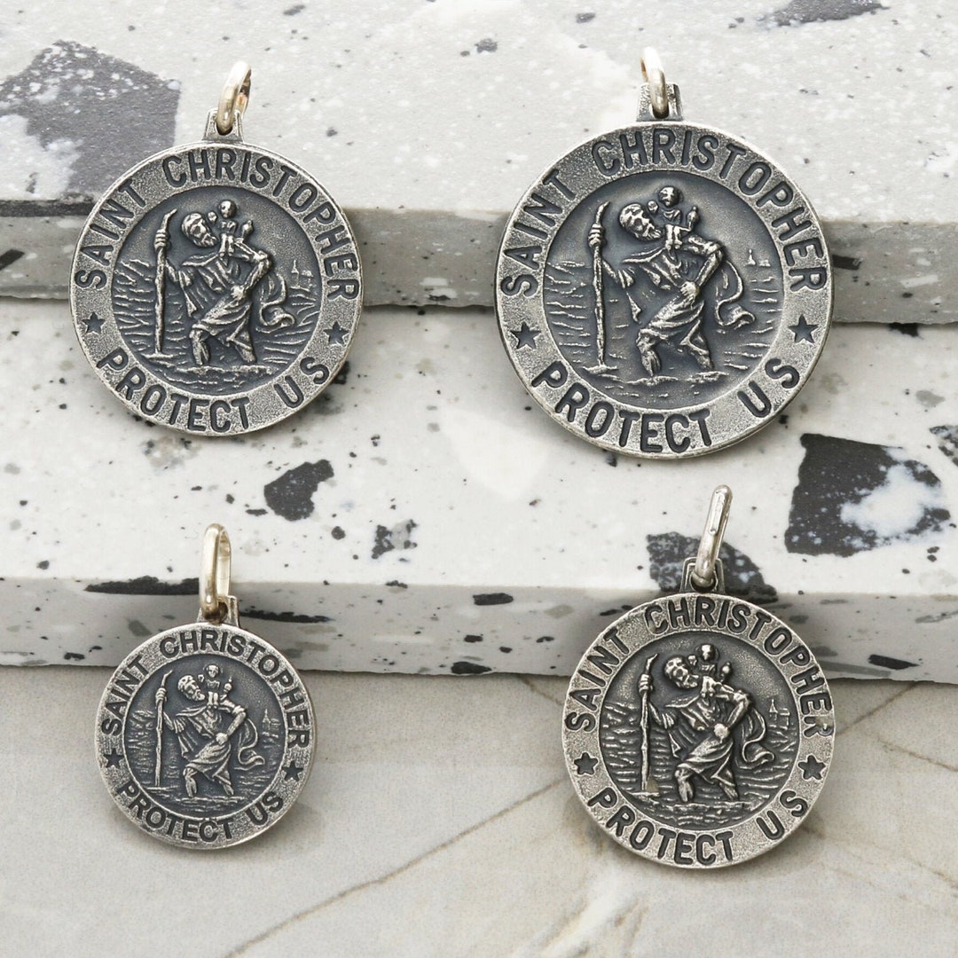 St Christopher Pendant in Antique Finish Sterling Silver With ...