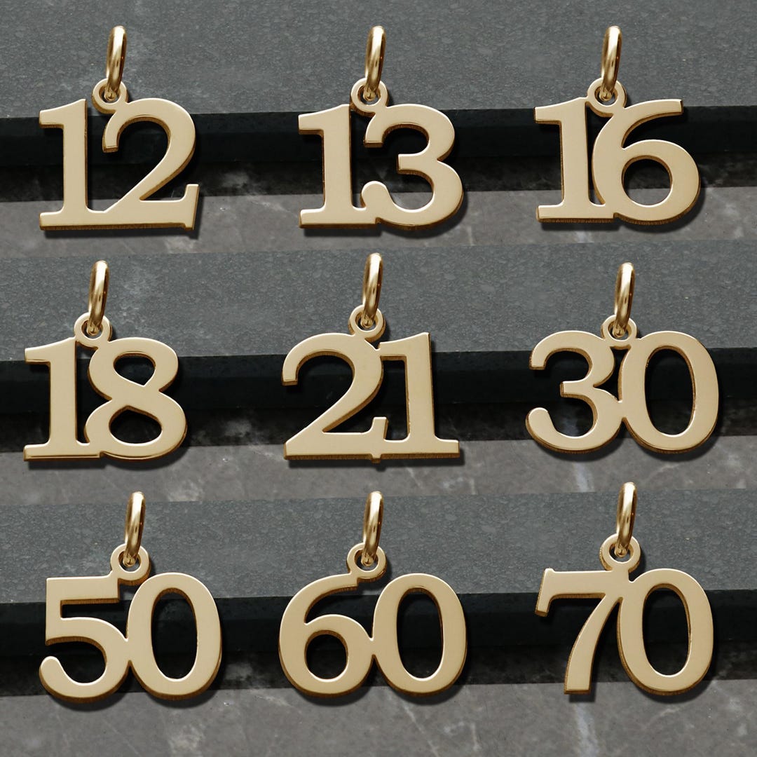 Solid 9ct Gold Number Birthday Age Pendant Charm ANY NUMBER 1 to 99 ...