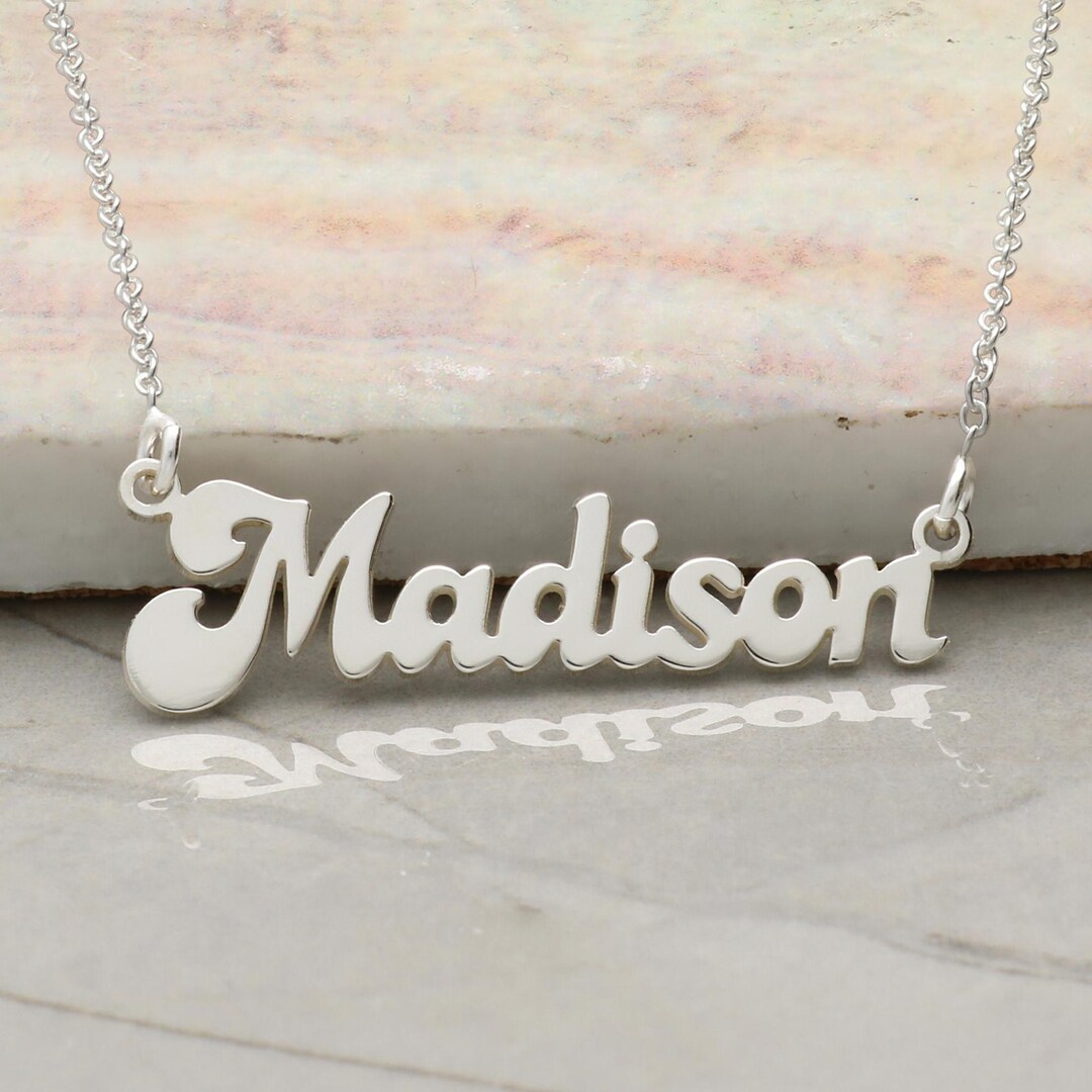 Sterling Silver Name Chain Necklace 70s' Retro Style With Gold Plate ...