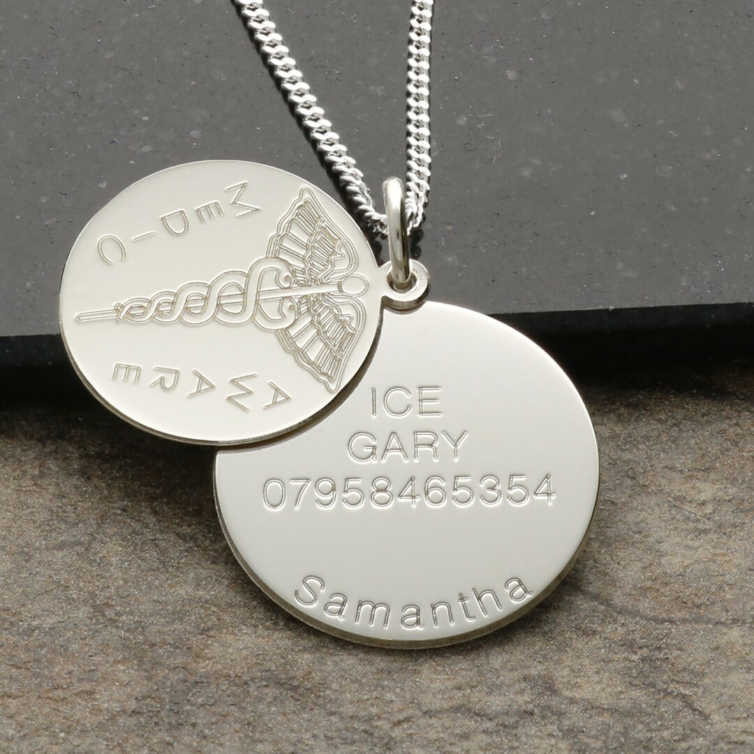 Sterling Silver Medic Aware, Medical Information Double Disc Pendant ...