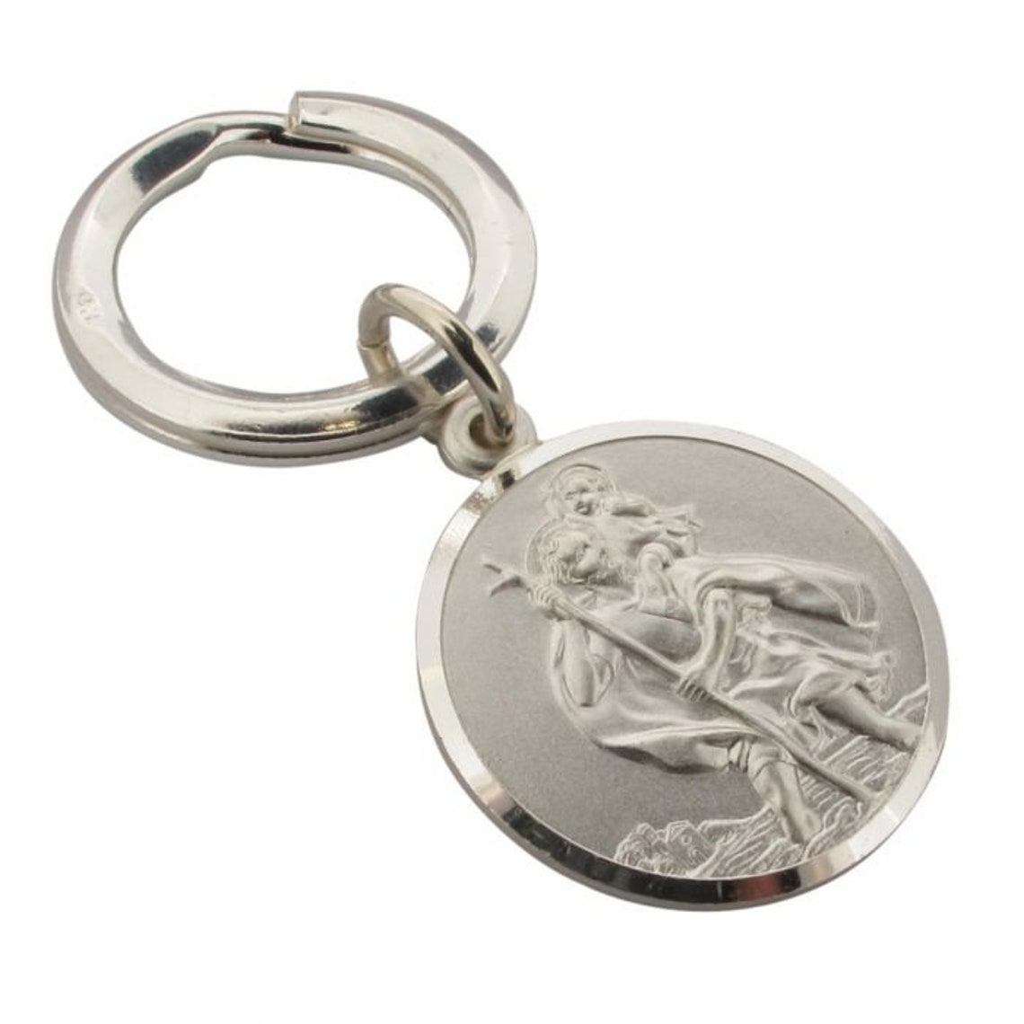 Sterling Silver 27mm St Christopher Medal Key Ring with | Etsy