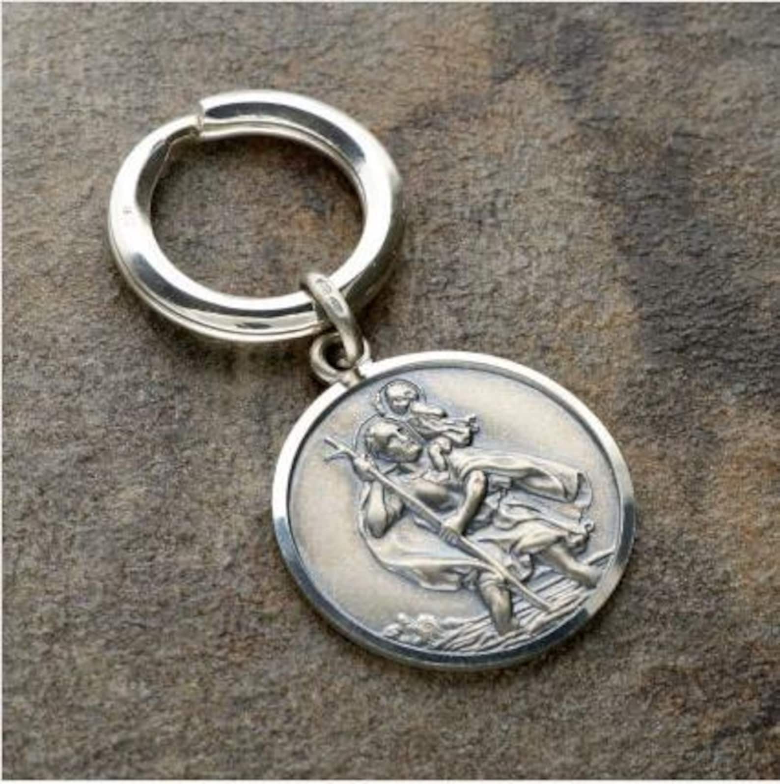 St Christopher Keyring in Darkened Oxidised Sterling Silver With ...