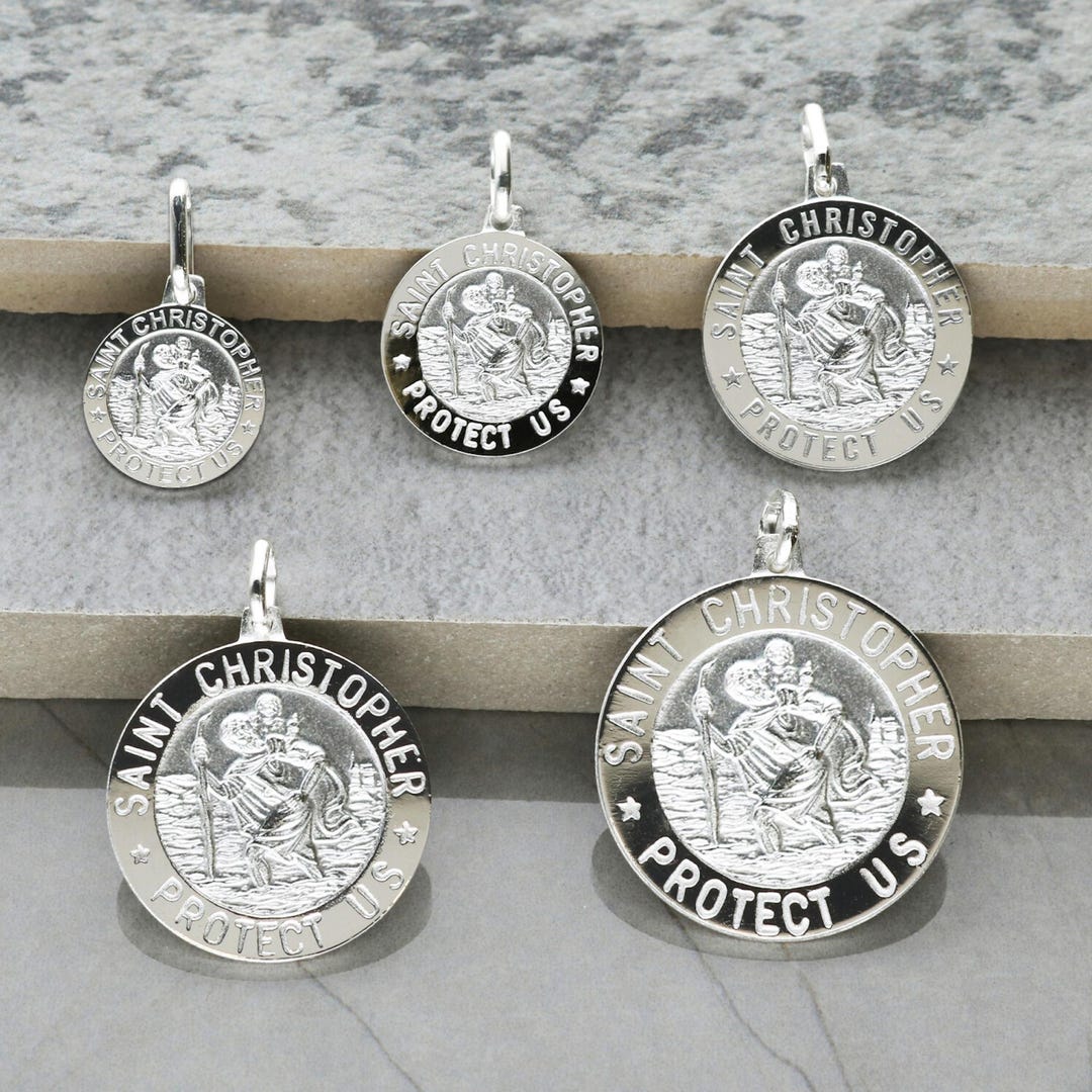 Sterling Silver St Christopher 3D Embossed Pendant, Personalised Option ...