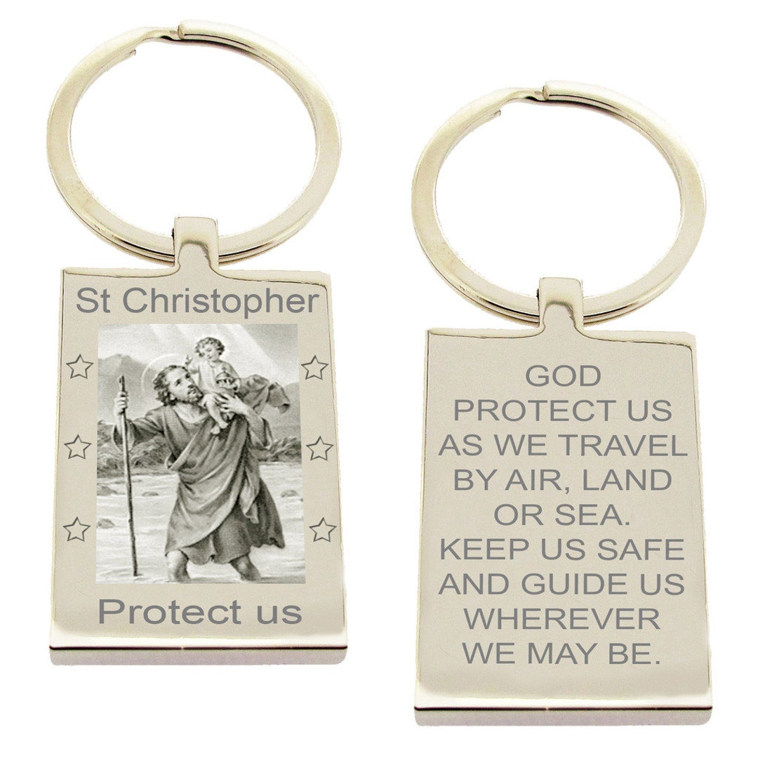 St Christopher Protect Us Keychain Keyring With Traveller's Prayer Key ...