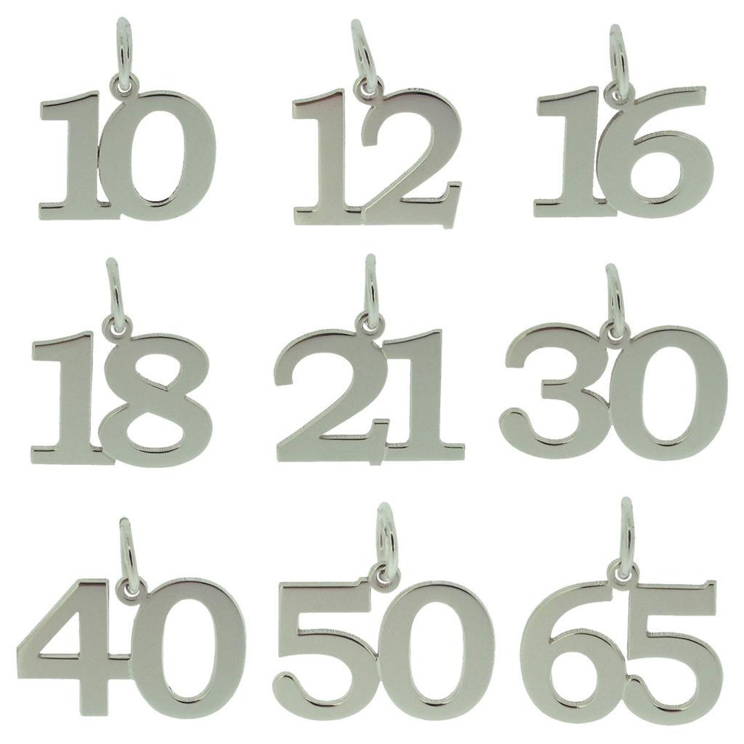 Sterling Silver Number Pendant Charm - 16th 18th 21st Birthday Gift ...