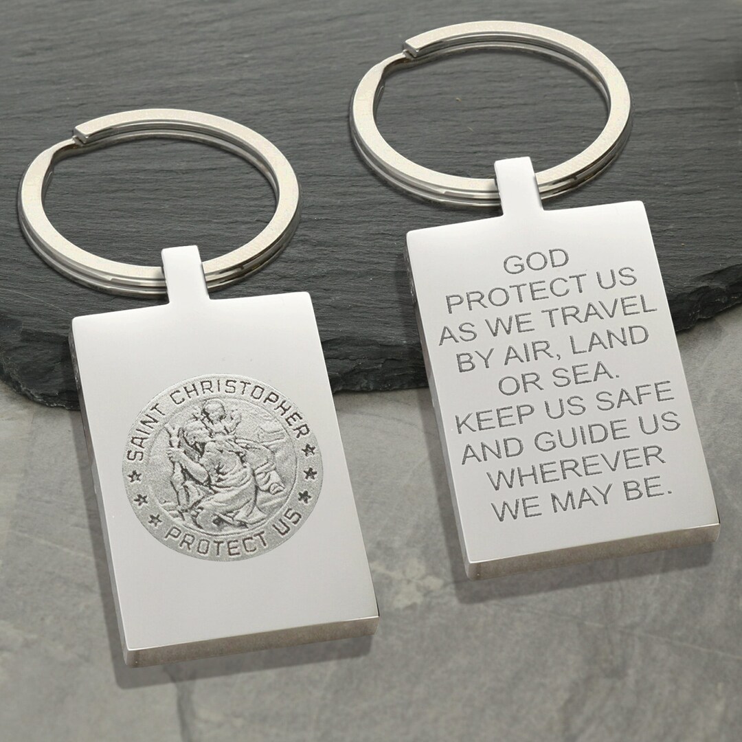 St Christopher With Traveller's Prayer Rectangular Keyring - Key Chain ...