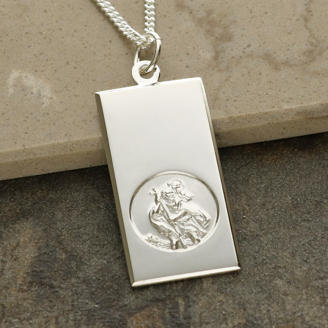 Sterling Silver Rectangle St Christopher Pendant, Ingot Style Saint ...