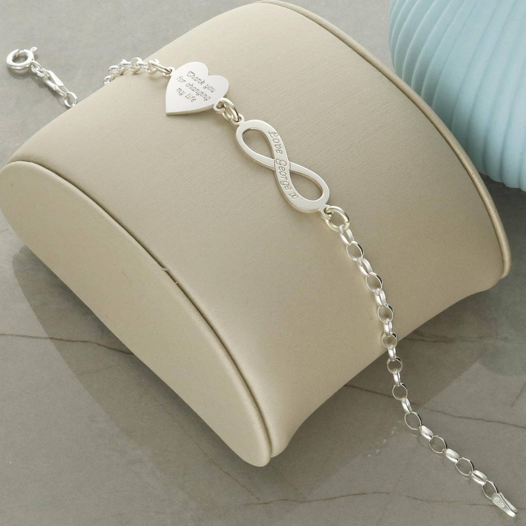 Sterling Silver Personalised Infinity & Engraved Heart Bracelet With ...
