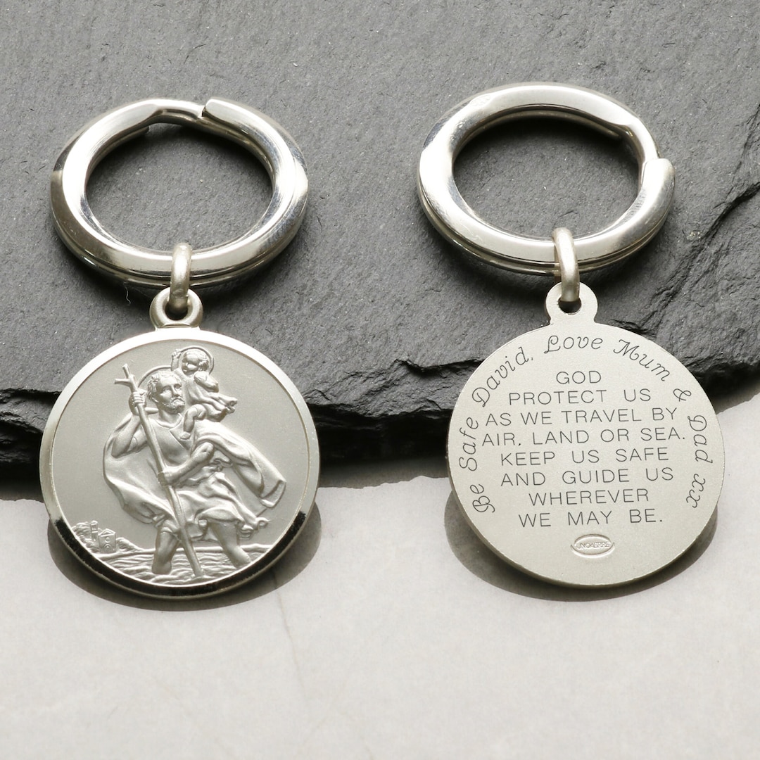 Personalised Silver 24mm St Christopher Key Ring Gift With Travellers ...