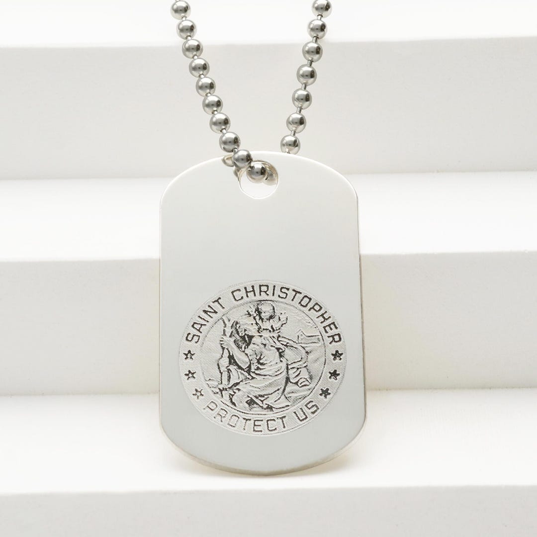 Silver St Christopher Dog Tag Pendant With Option to Personalise Front ...