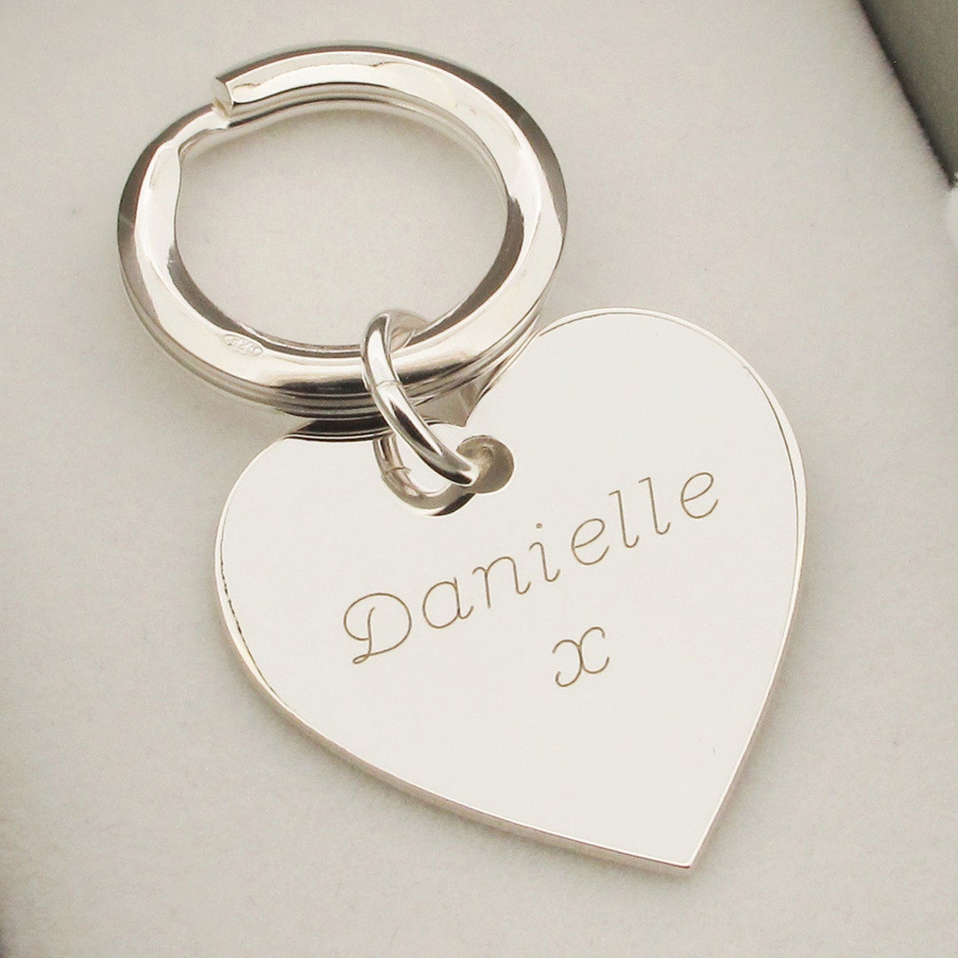 Personalised Silver Heart Keychain - Sterling Silver Keyring - Key Fob ...