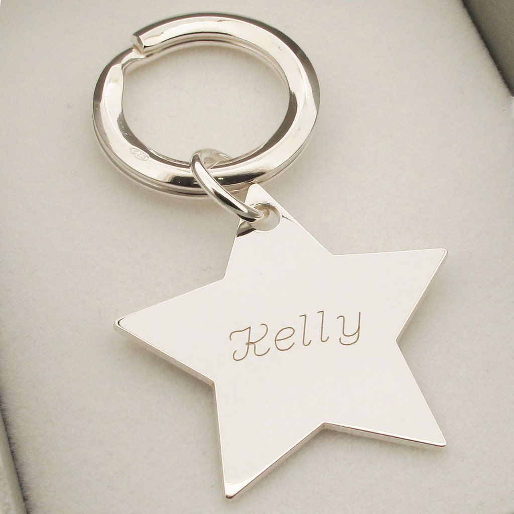 Personalised Engraved Silver Star Keyring - Sterling Silver Keychain ...