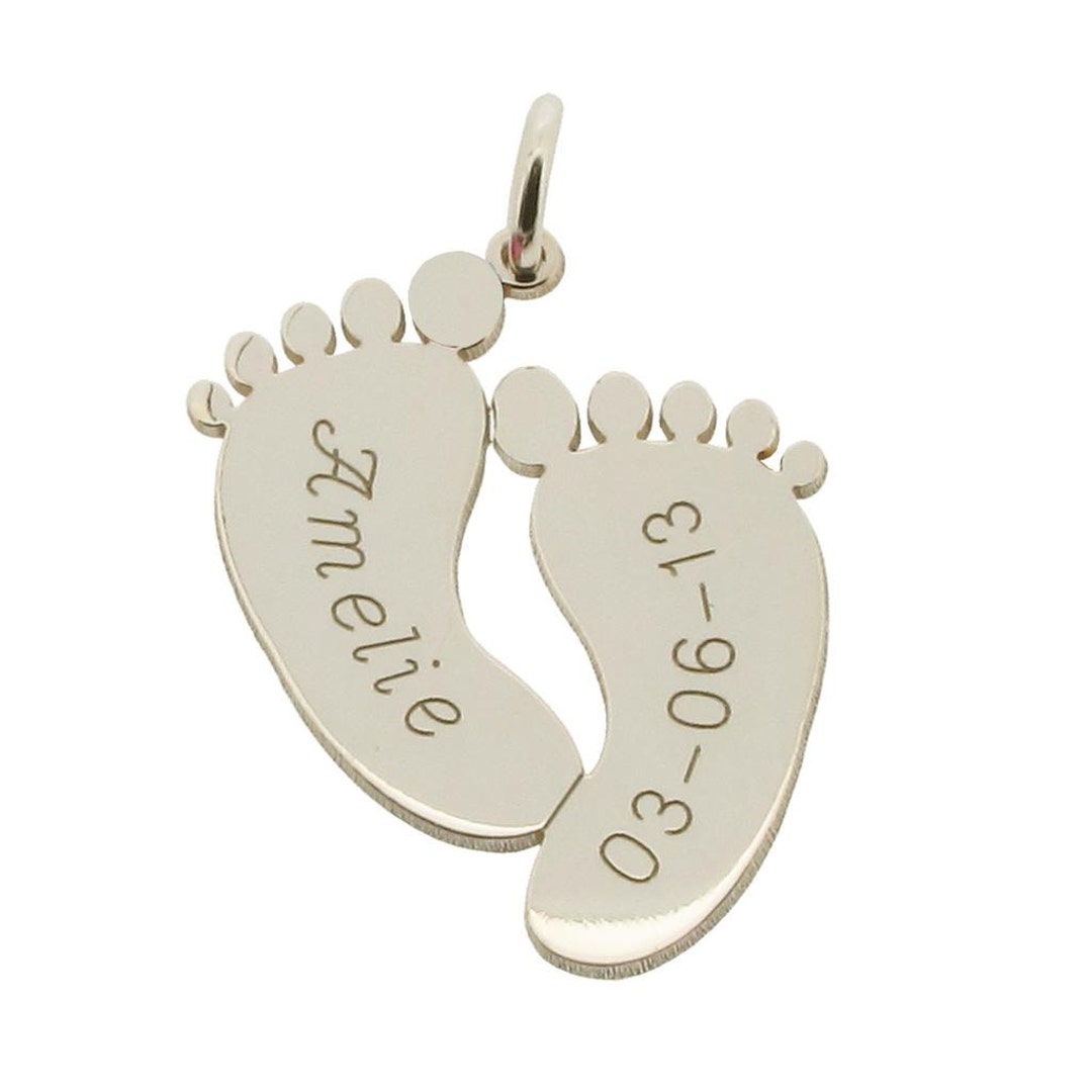 Personalised Silver Baby Feet Pendant or Necklace Engraved With Name ...